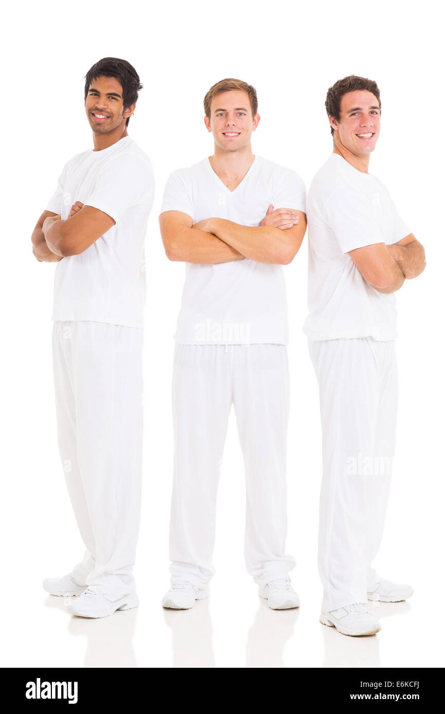 group of handsome friends with arms crossed on white background Stock ...