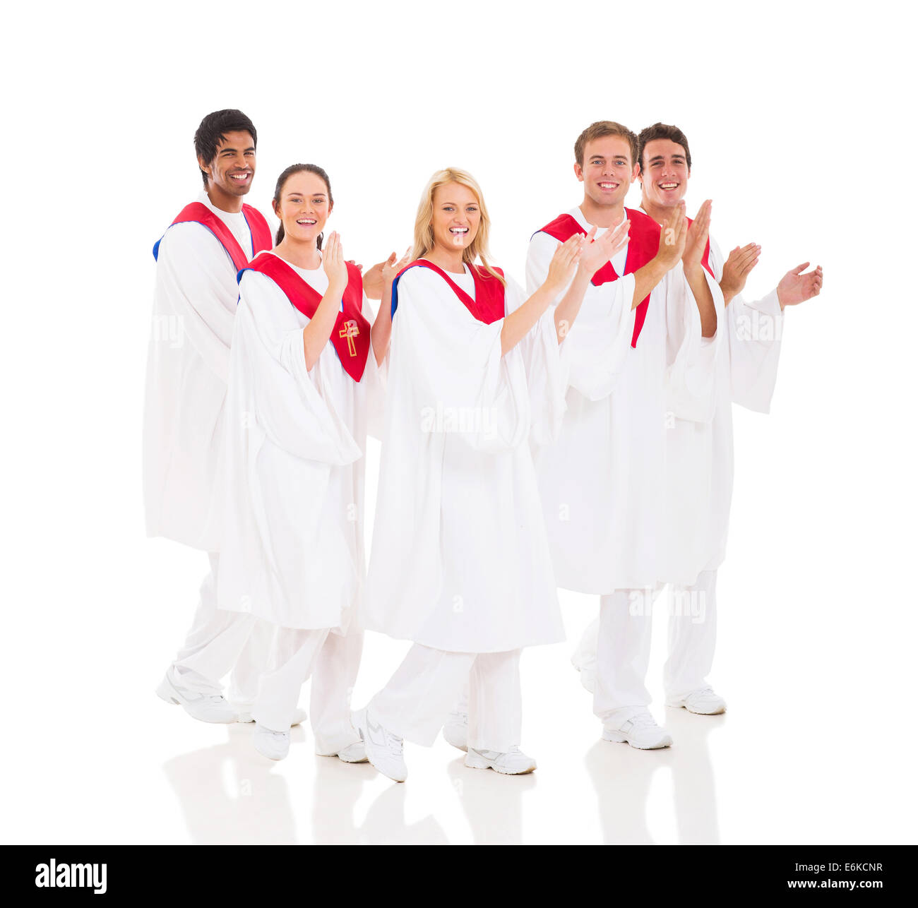 cheerful church choir performing on white background Stock Photo - Alamy