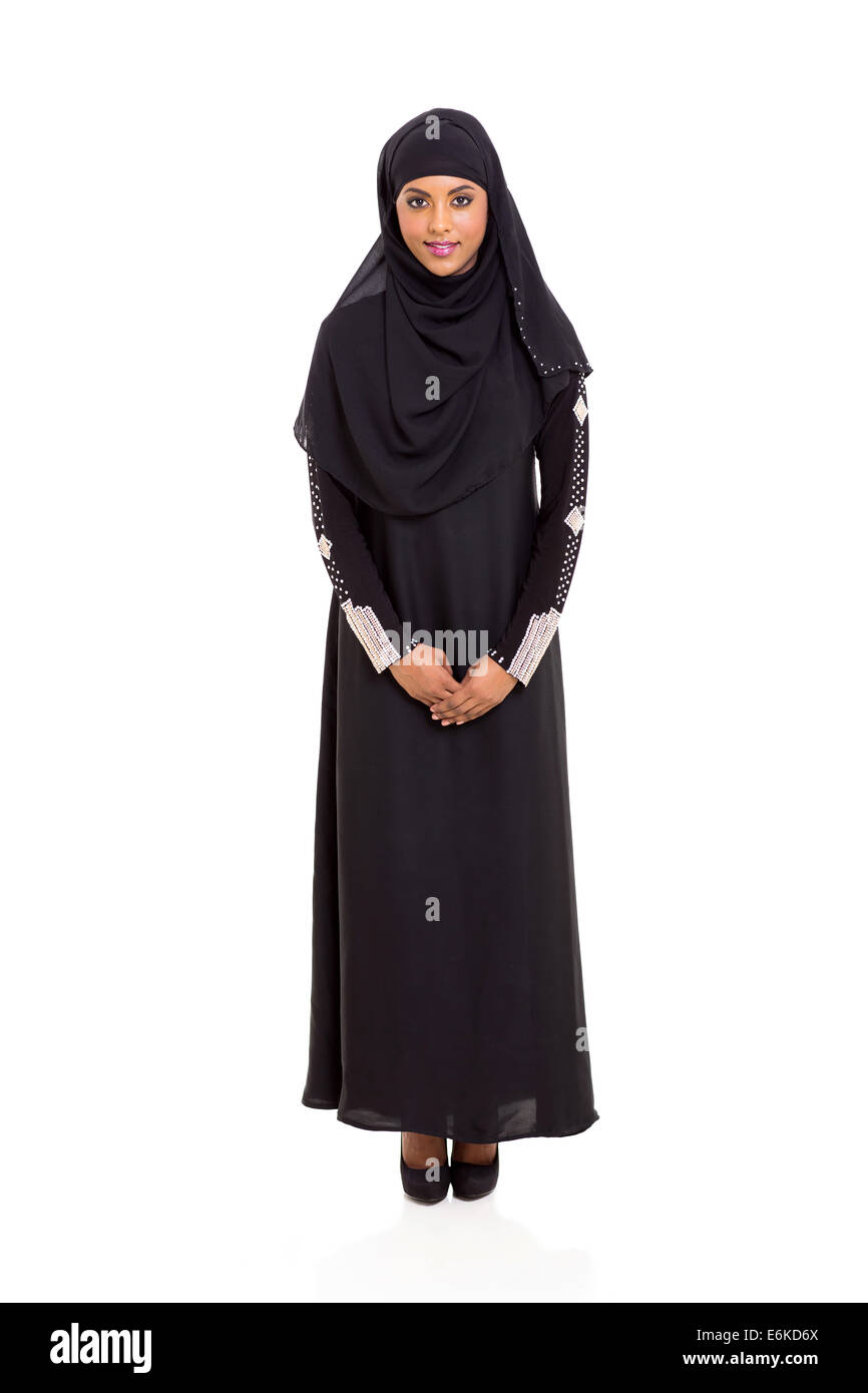 pretty middle eastern woman standing on white background Stock Photo ...