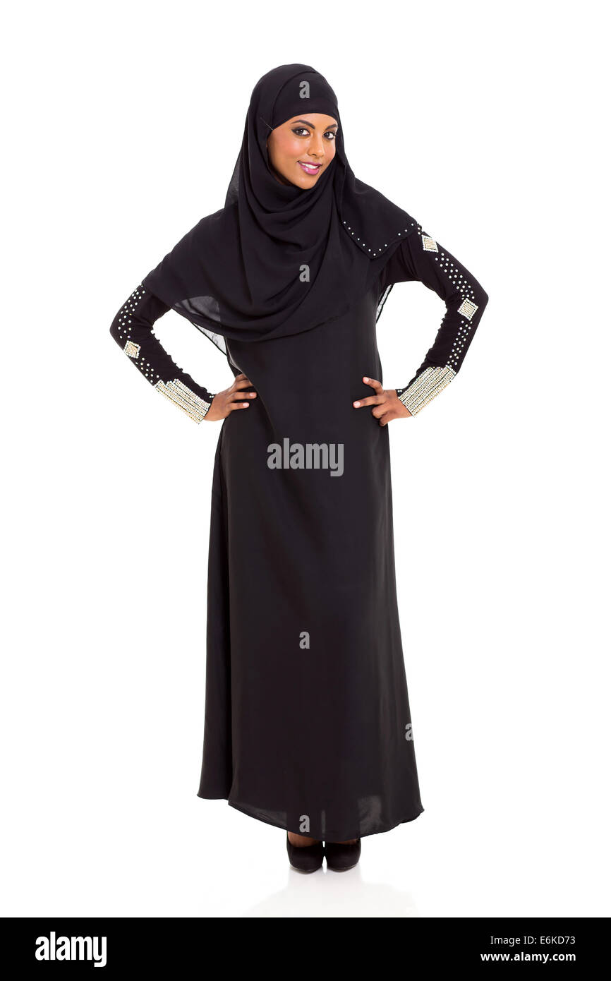 full length portrait of young Muslim woman isolated on white Stock ...