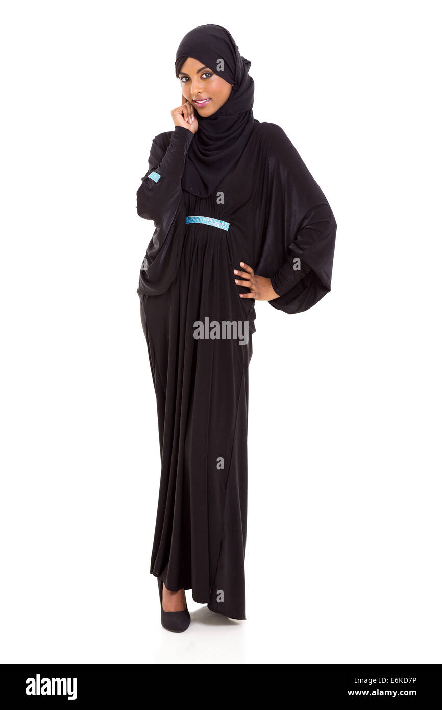 portrait of beautiful Muslim woman standing on white background Stock ...