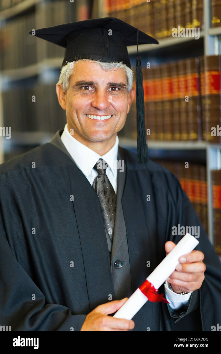 cheerful mid age male law school graduate holding diploma Stock Photo ...