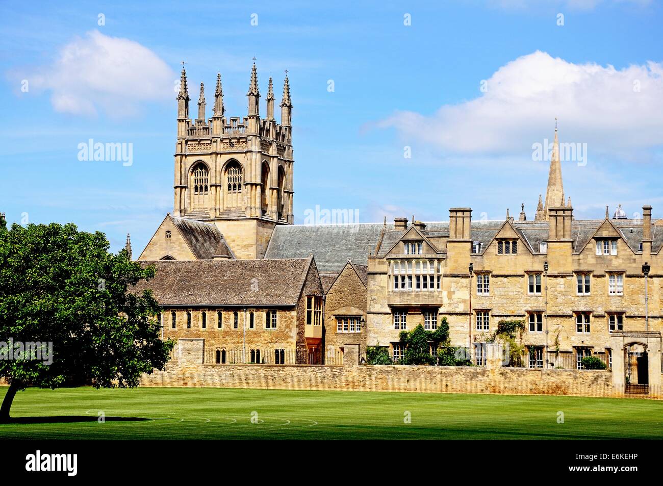 View of Merton College and Merton Chapel seen across Merton field ...