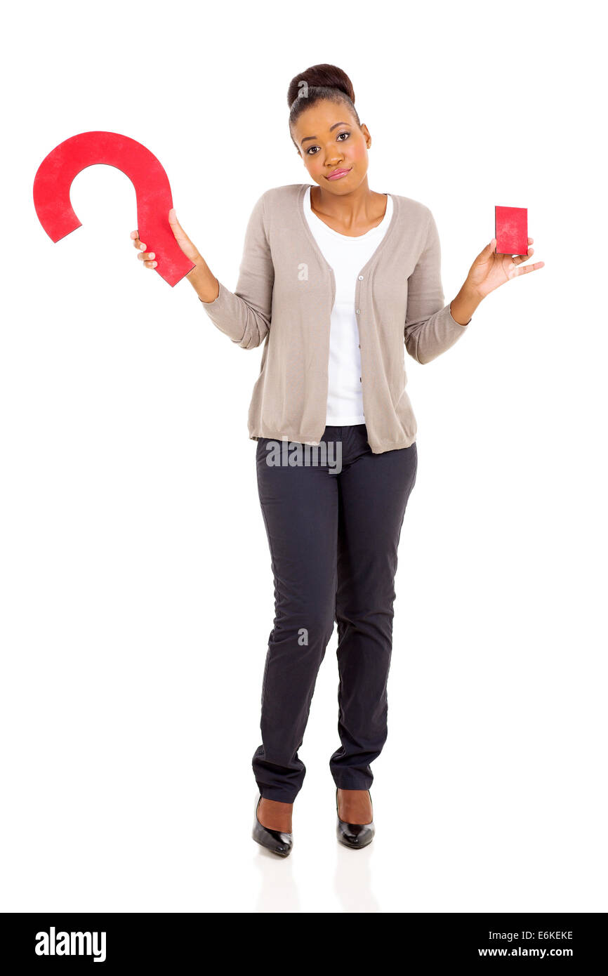 cute African American woman with question mark isolated on white Stock ...