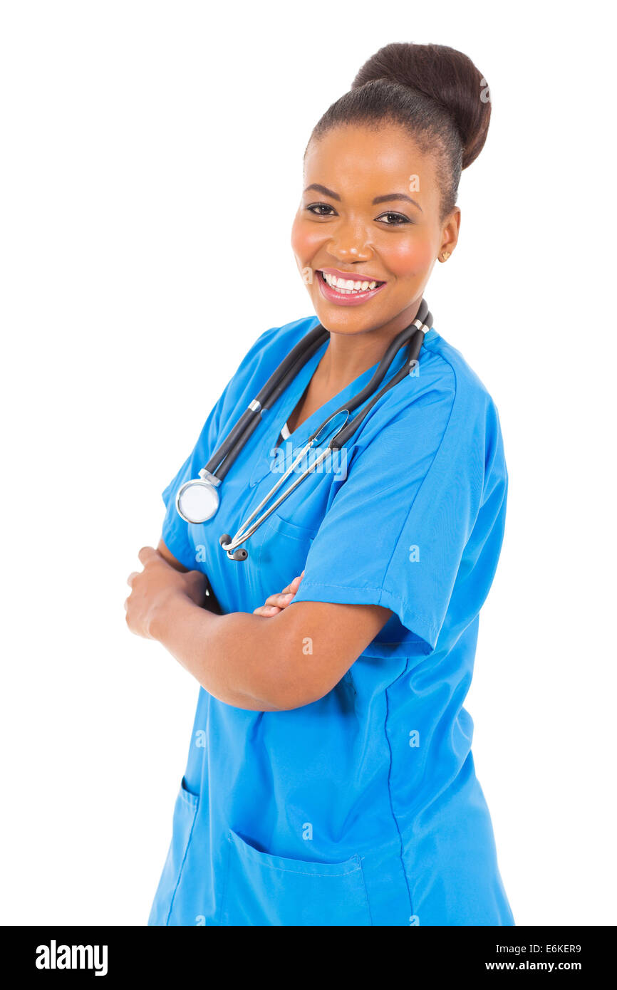 African American medical expert posing with stethoscope around her neck ...