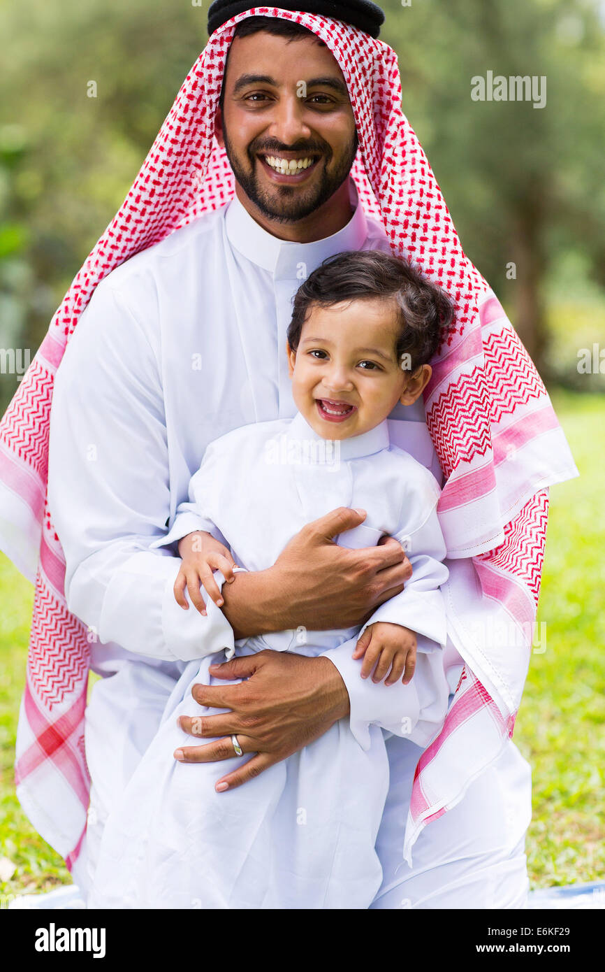 happy Arabian father and son outdoors Stock Photo - Alamy