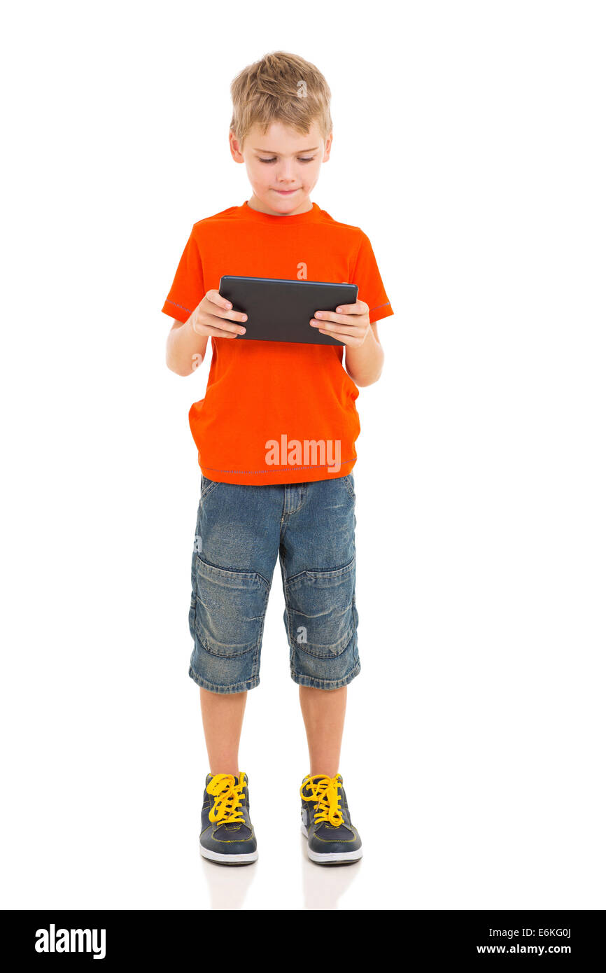 little boy using tablet computer isolated on white Stock Photo - Alamy