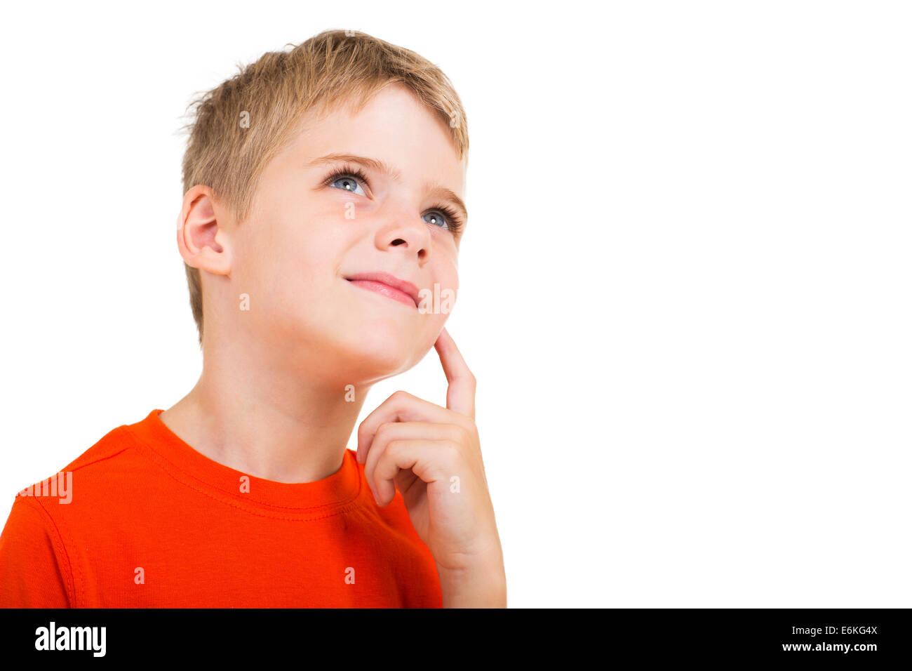 thoughtful little boy isolated on white background Stock Photo - Alamy