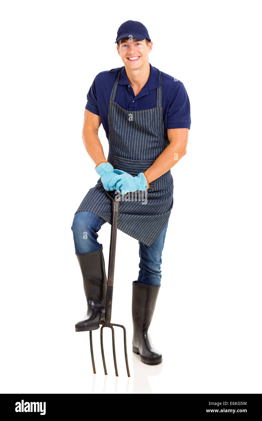 portrait of handsome young gardener posing on white background Stock ...