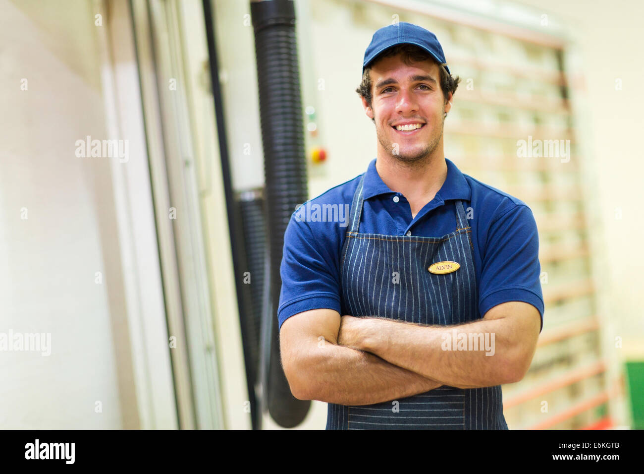 Portrait happy carpenter arms hi-res stock photography and images - Alamy