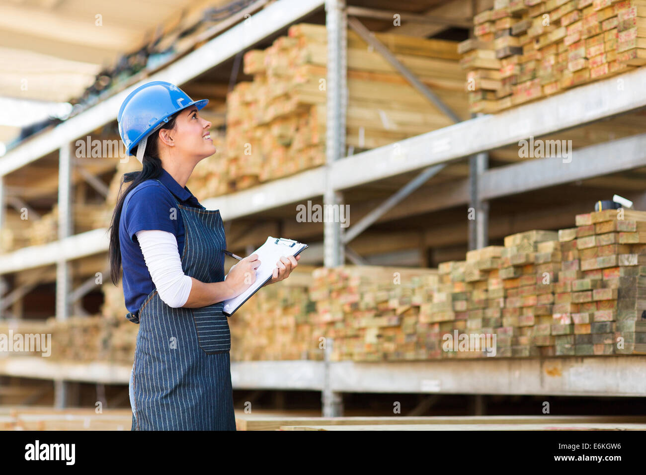 gorgeous female worker stock taking in warehouse Stock Photo - Alamy