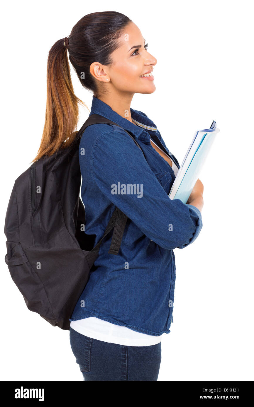 side view of pretty college girl looking up Stock Photo - Alamy