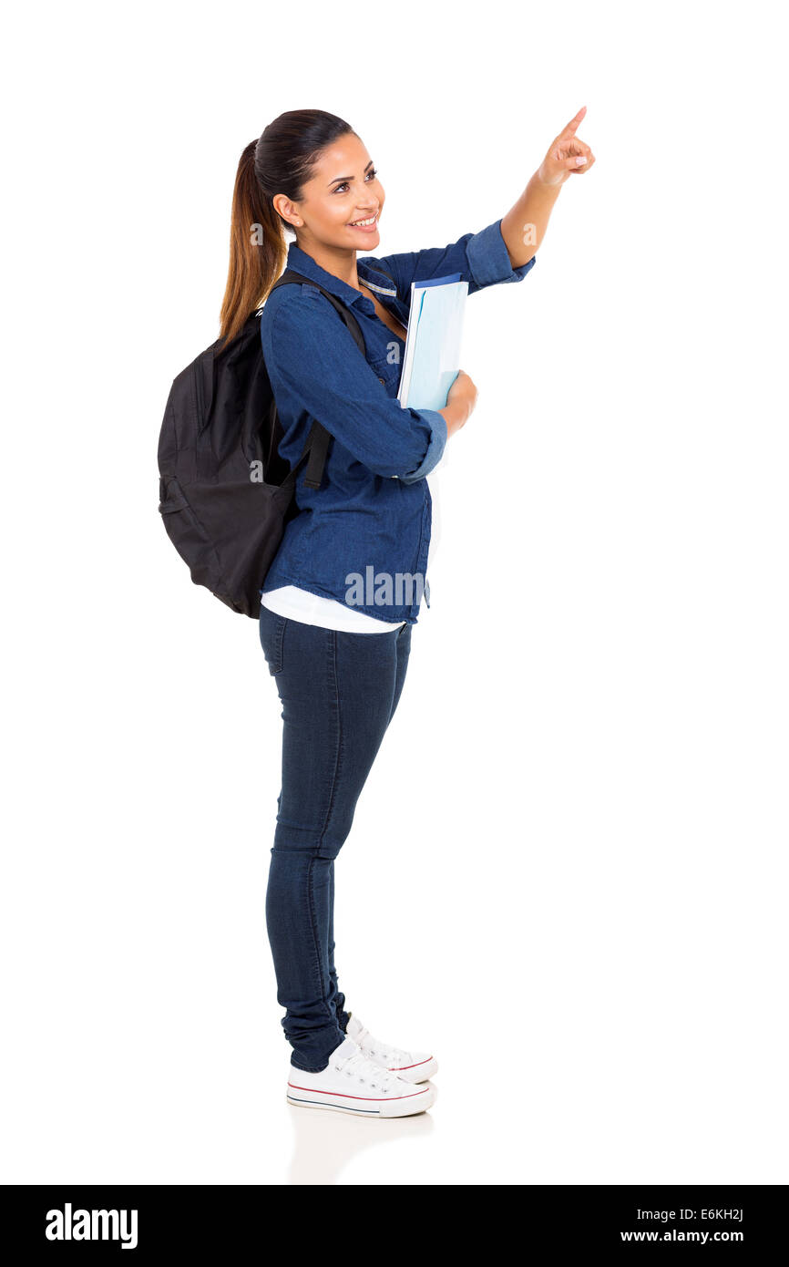 female university student pointing at empty copy space Stock Photo - Alamy