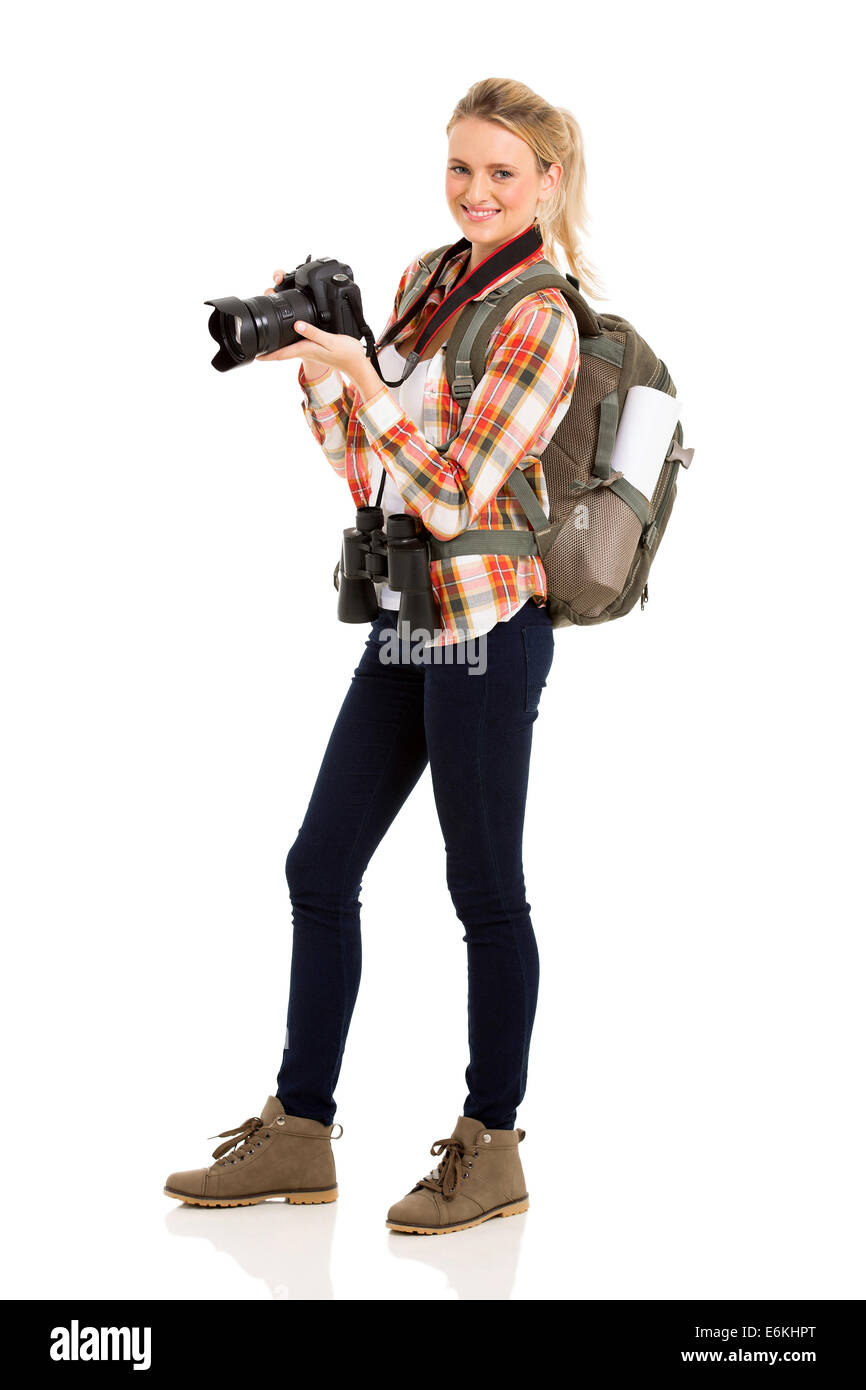 Female tourist on hiking Cut Out Stock Images & Pictures - Alamy