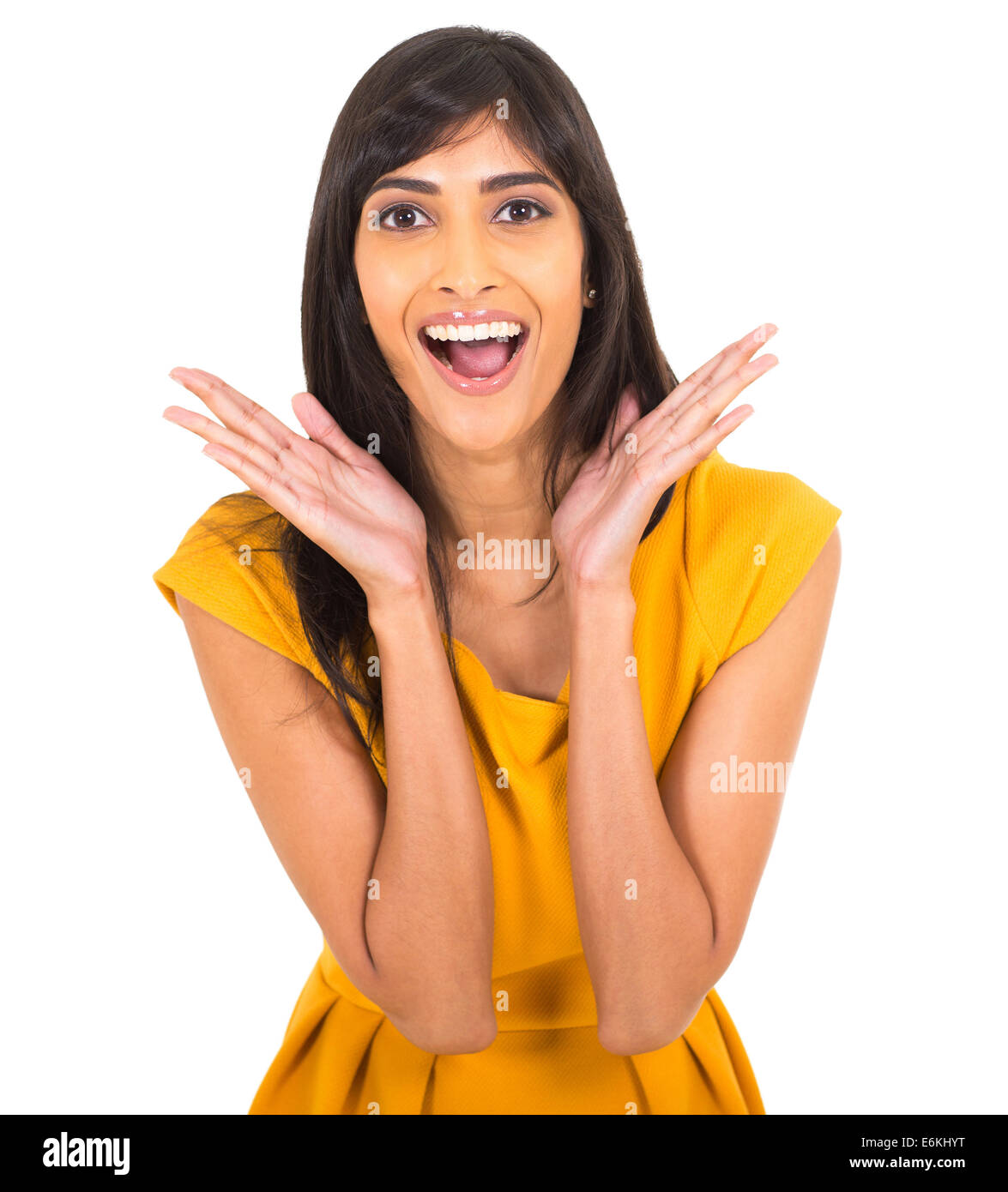 portrait of surprised Indian woman on white background Stock Photo - Alamy