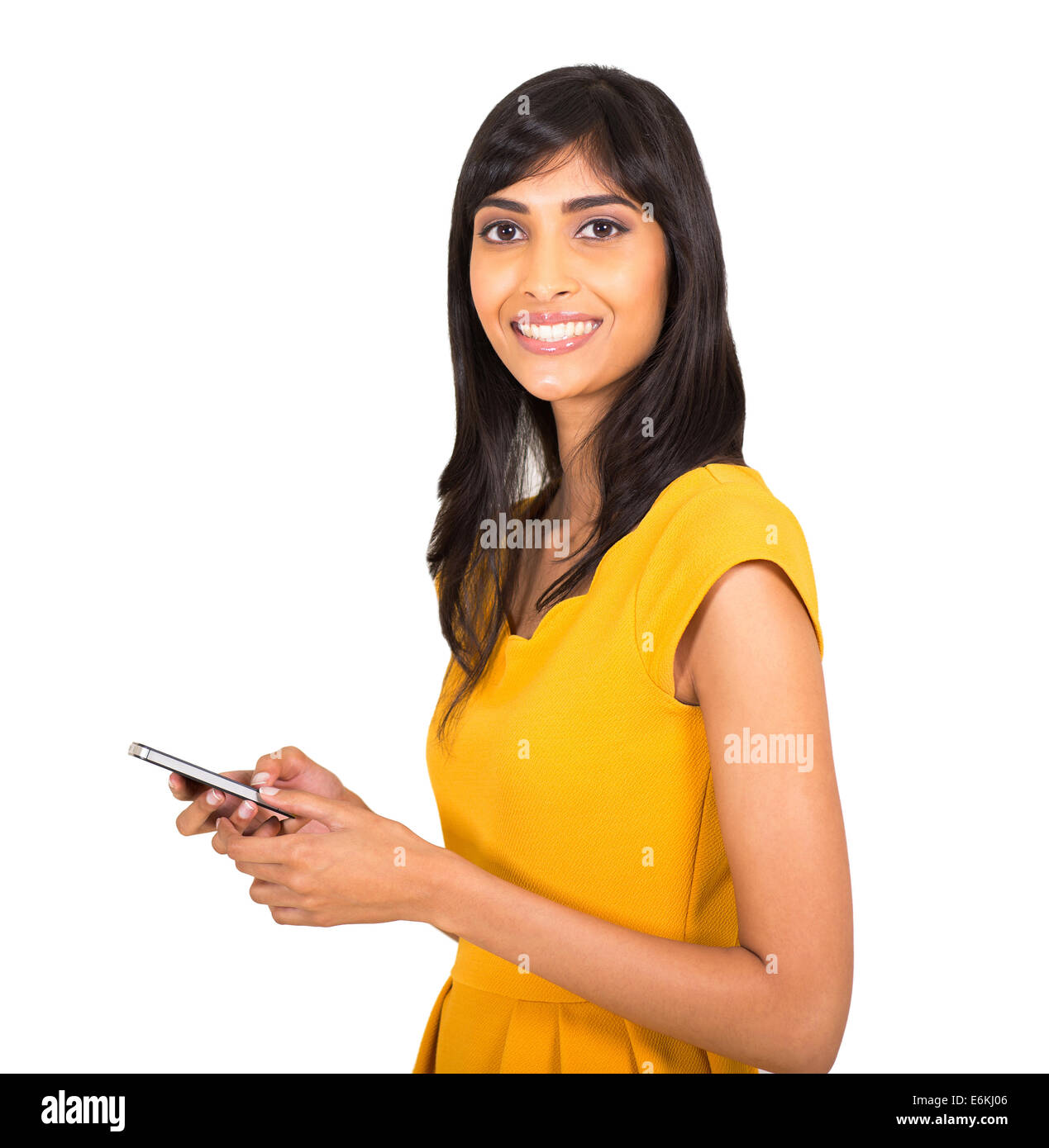 beautiful young Indian woman using smart phone isolated on white Stock ...