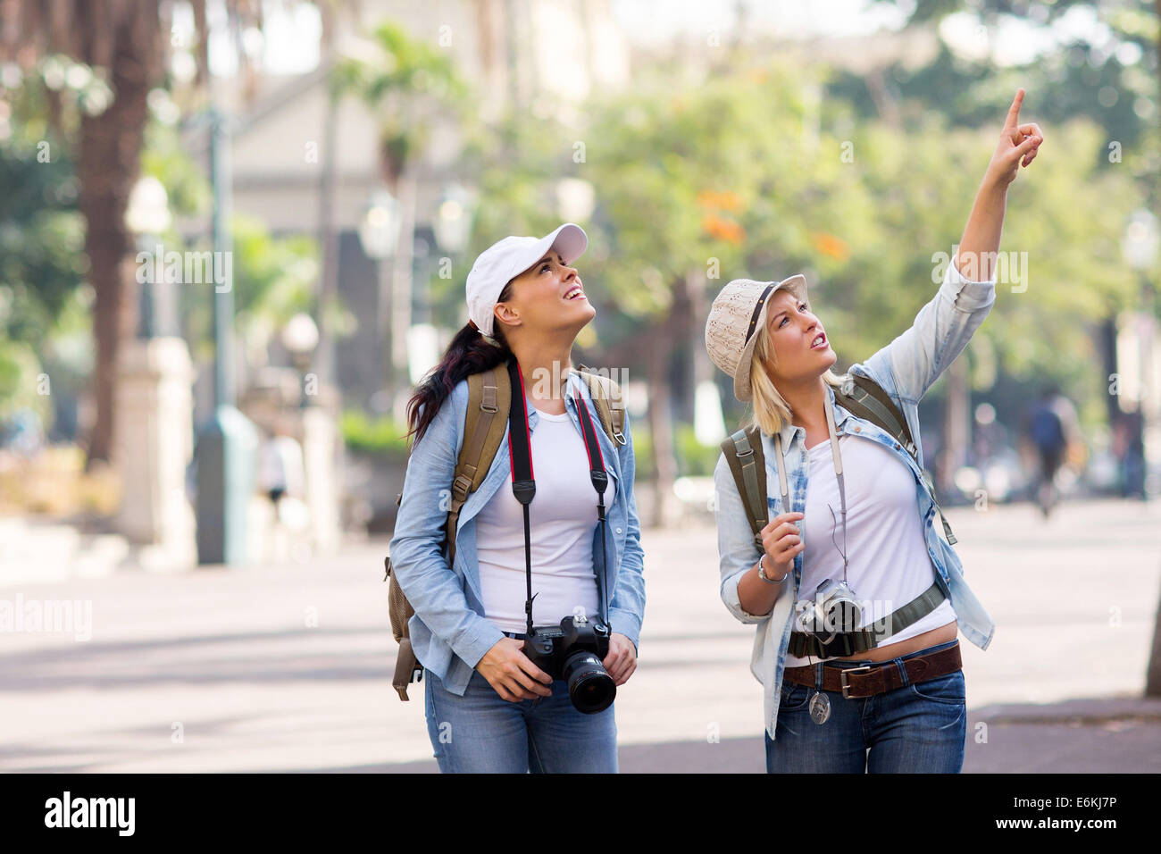 beautiful friends on vacation sightseeing the city landmark Stock Photo ...