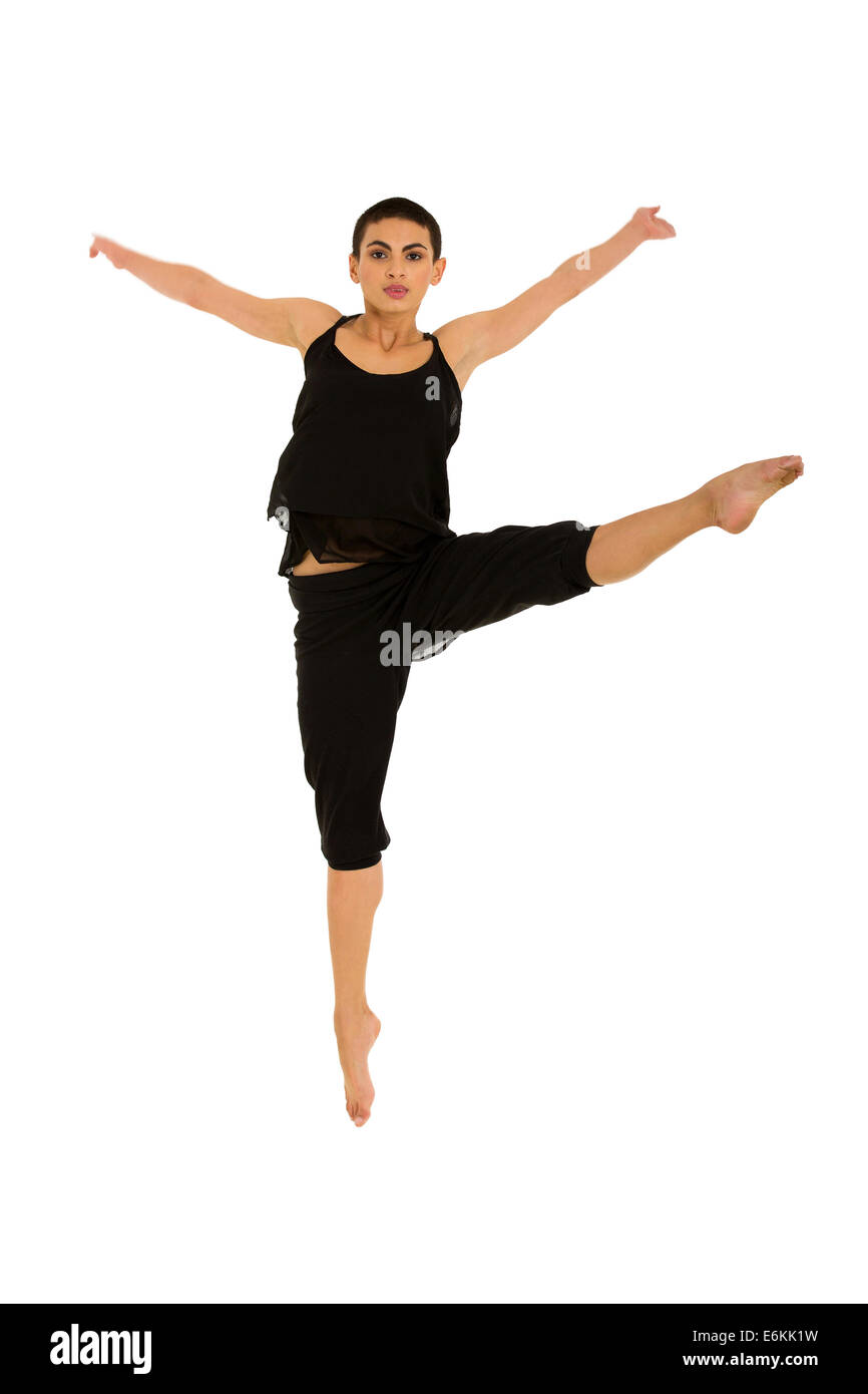 beautiful female dancer jumping on white background Stock Photo - Alamy