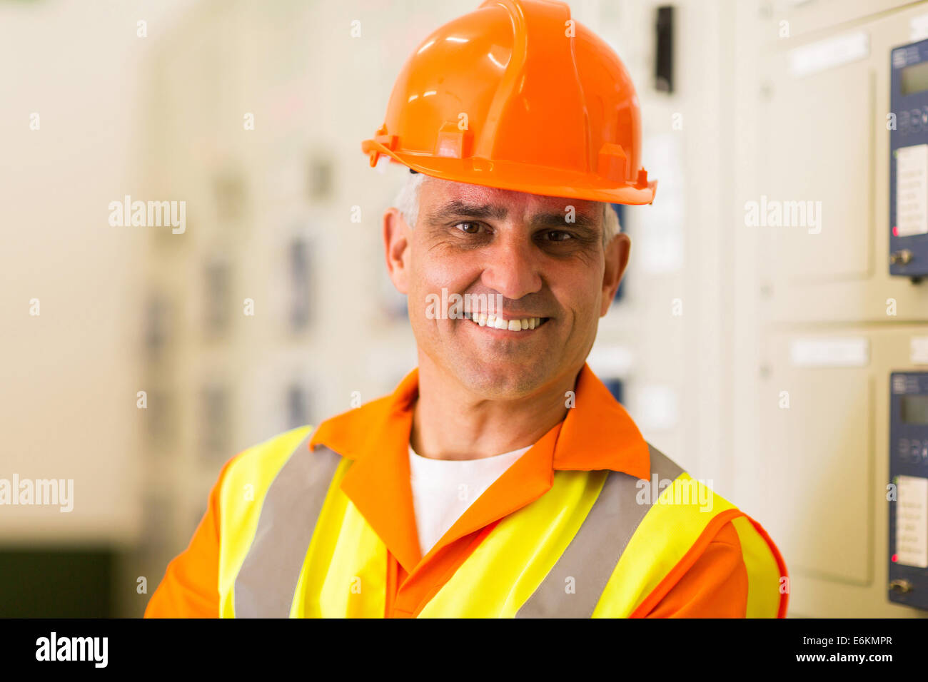 close up portrait of middle aged power company technical worker Stock ...