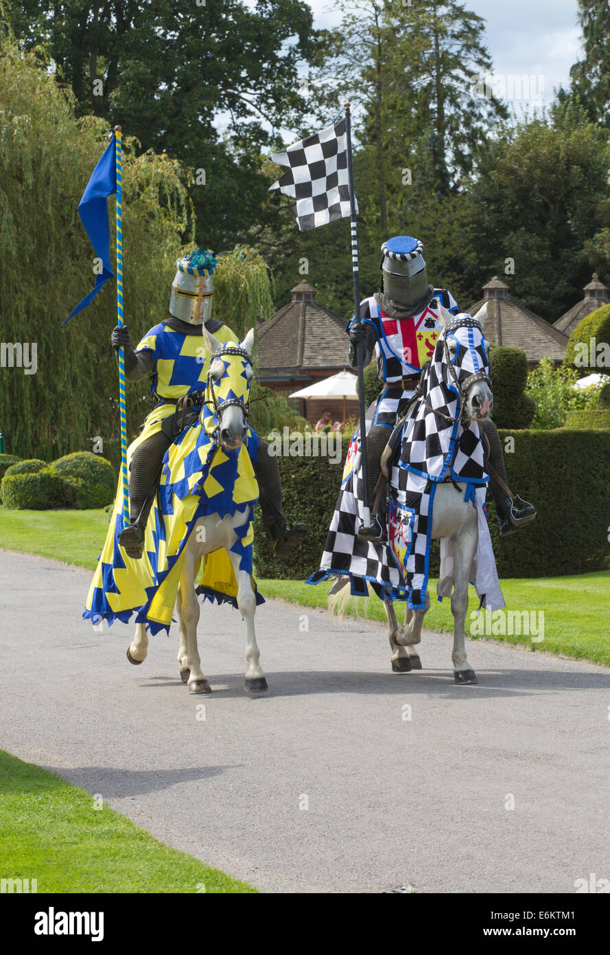 Tudor Knights on horseback at Hever Castle and Gardens, near Edenbridge ...