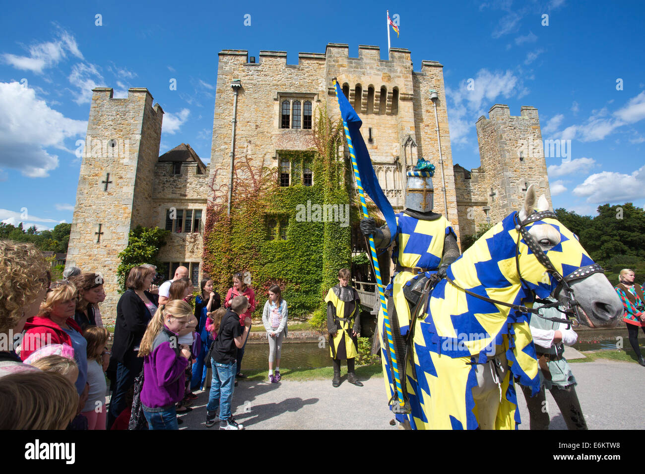 Tudor Knights on horseback at Hever Castle and Gardens, near Edenbridge ...