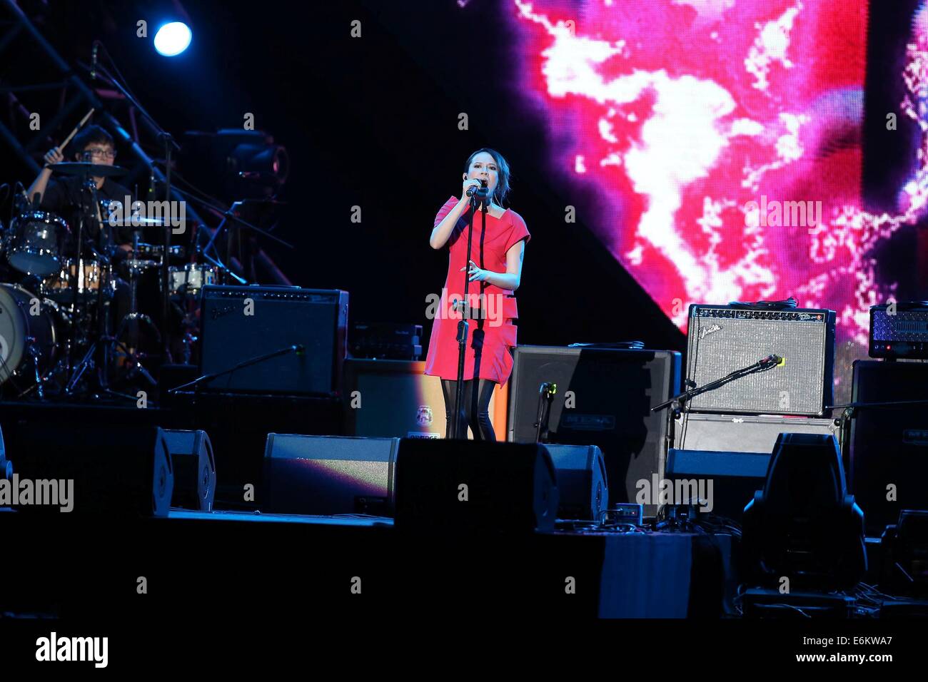 Taipei. 24th Aug, 2014. Singer Faith Yang performs at Super Slipper ...