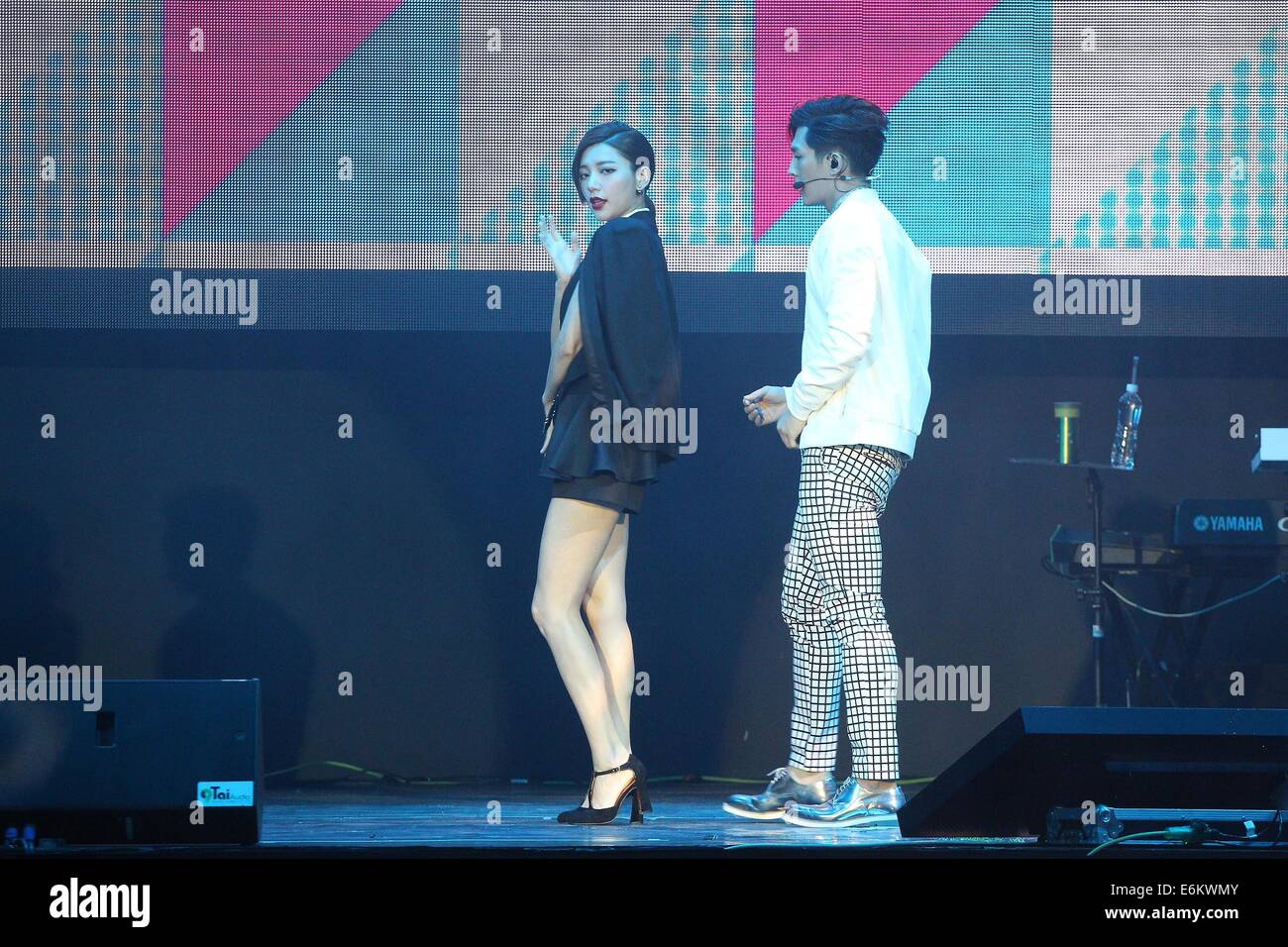 Taipei. 24th Aug, 2014. Singer Aaron Yan of Fahrenheit and actress Puff ...