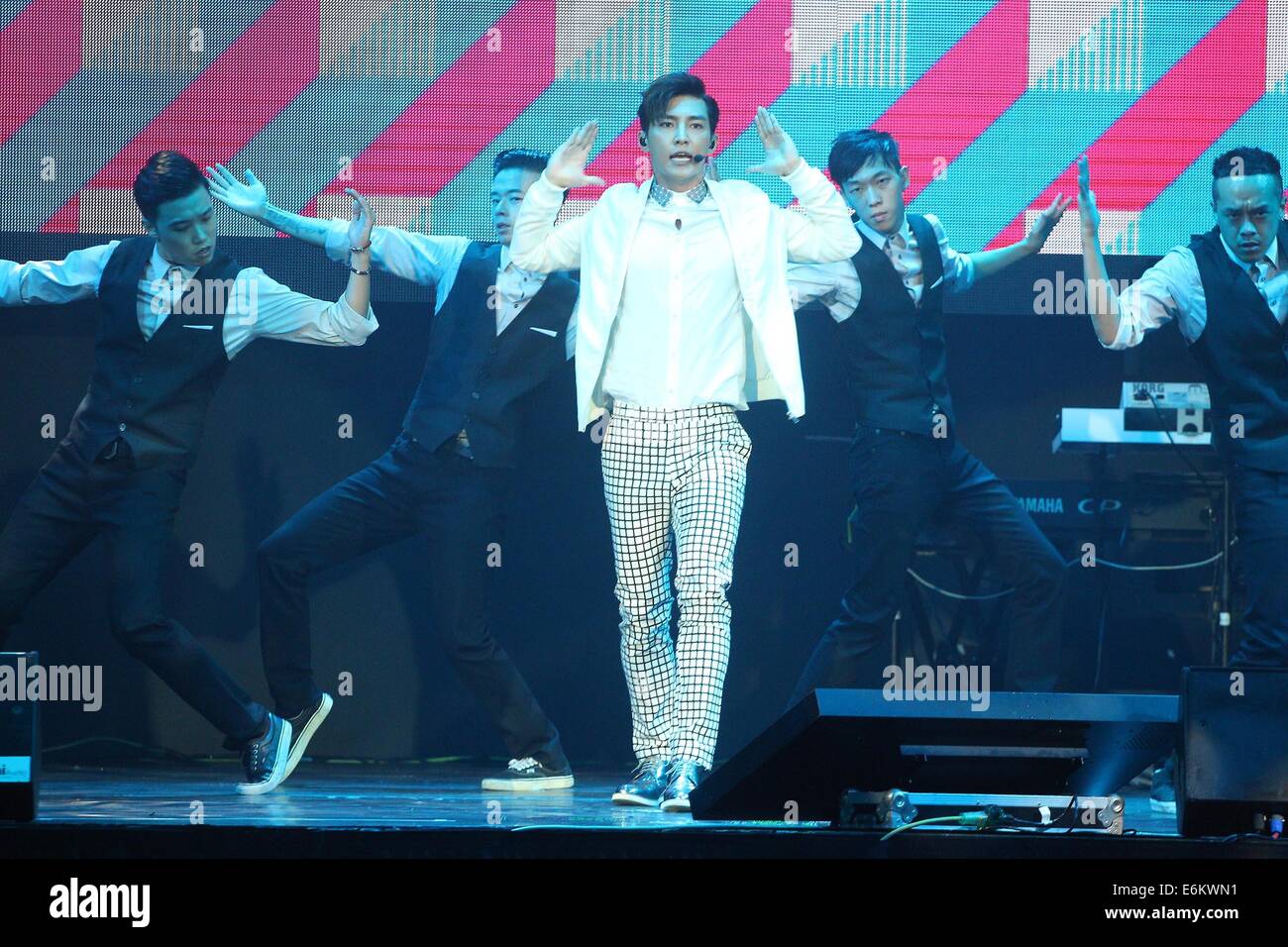 Taipei. 24th Aug, 2014. Singer Aaron Yan of Fahrenheit and actress Puff ...