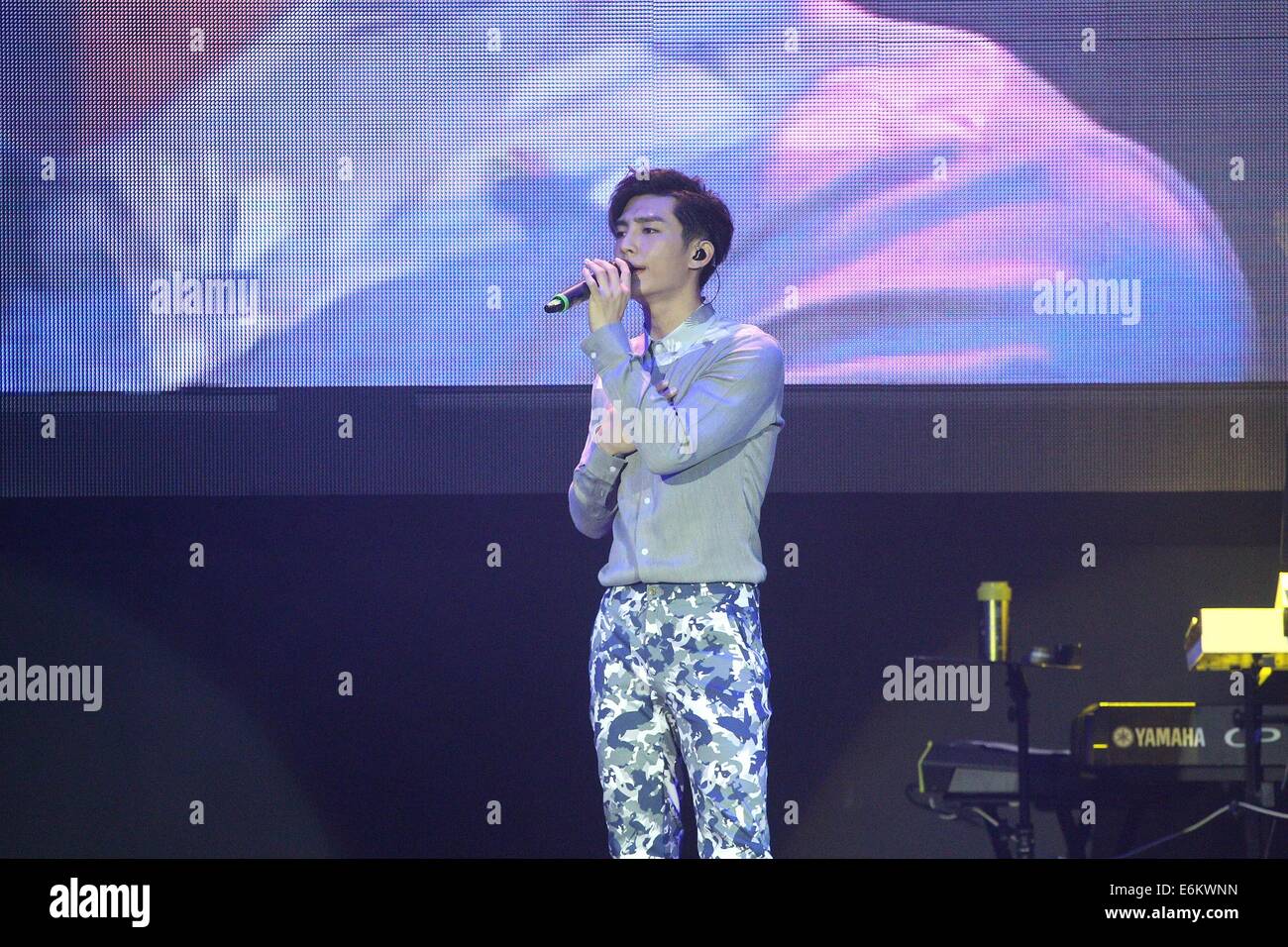 Taipei. 24th Aug, 2014. Singer Aaron Yan of Fahrenheit performs on ...