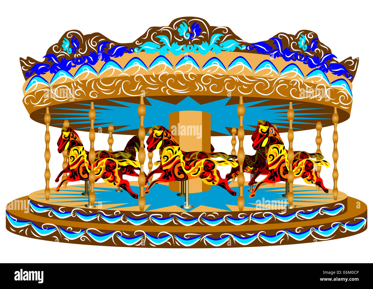 Illustration carousel horses Cut Out Stock Images & Pictures - Alamy