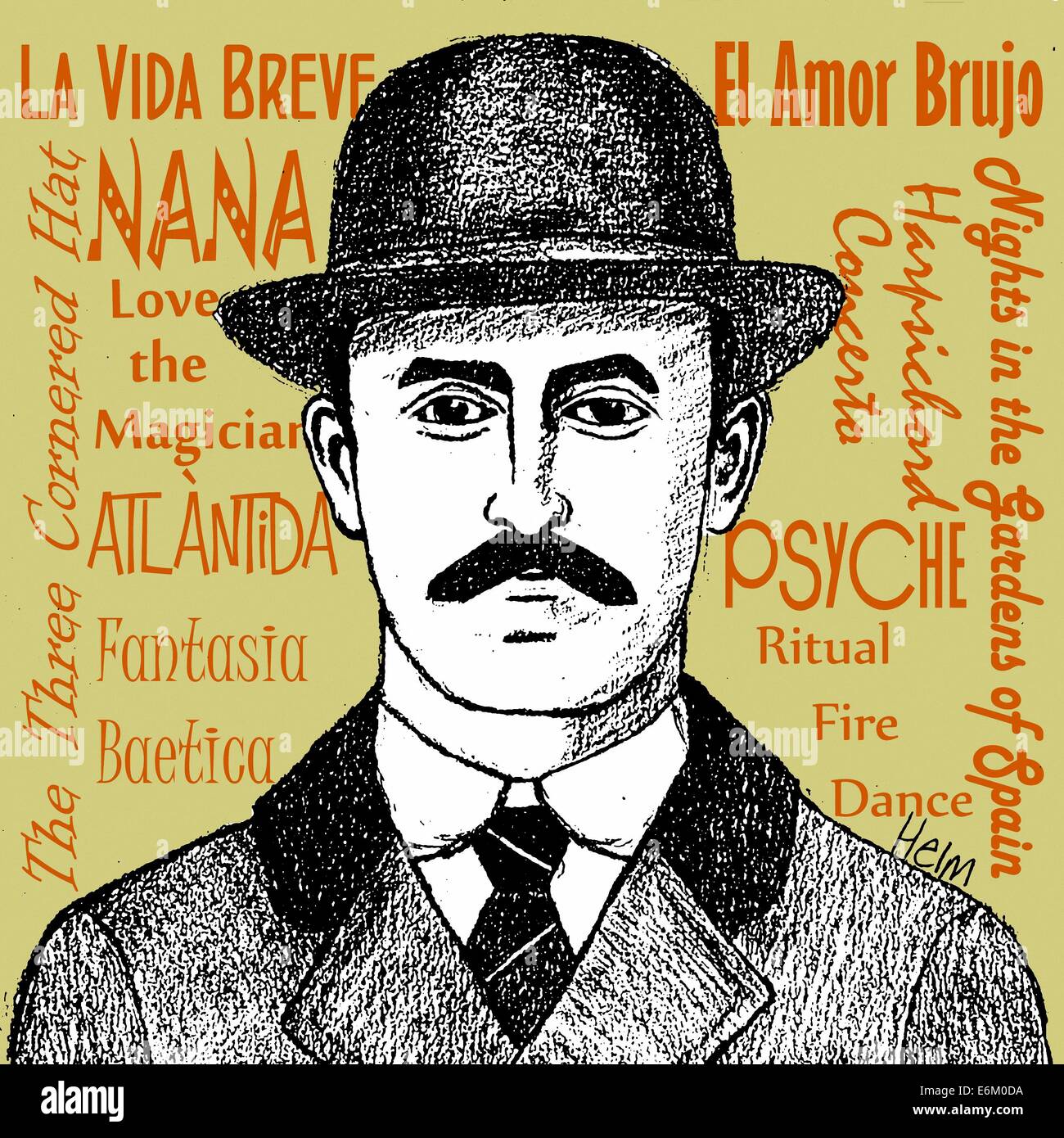 Manuel de Falla, 1876-1946, Spanish composer, portrait, illustration ...