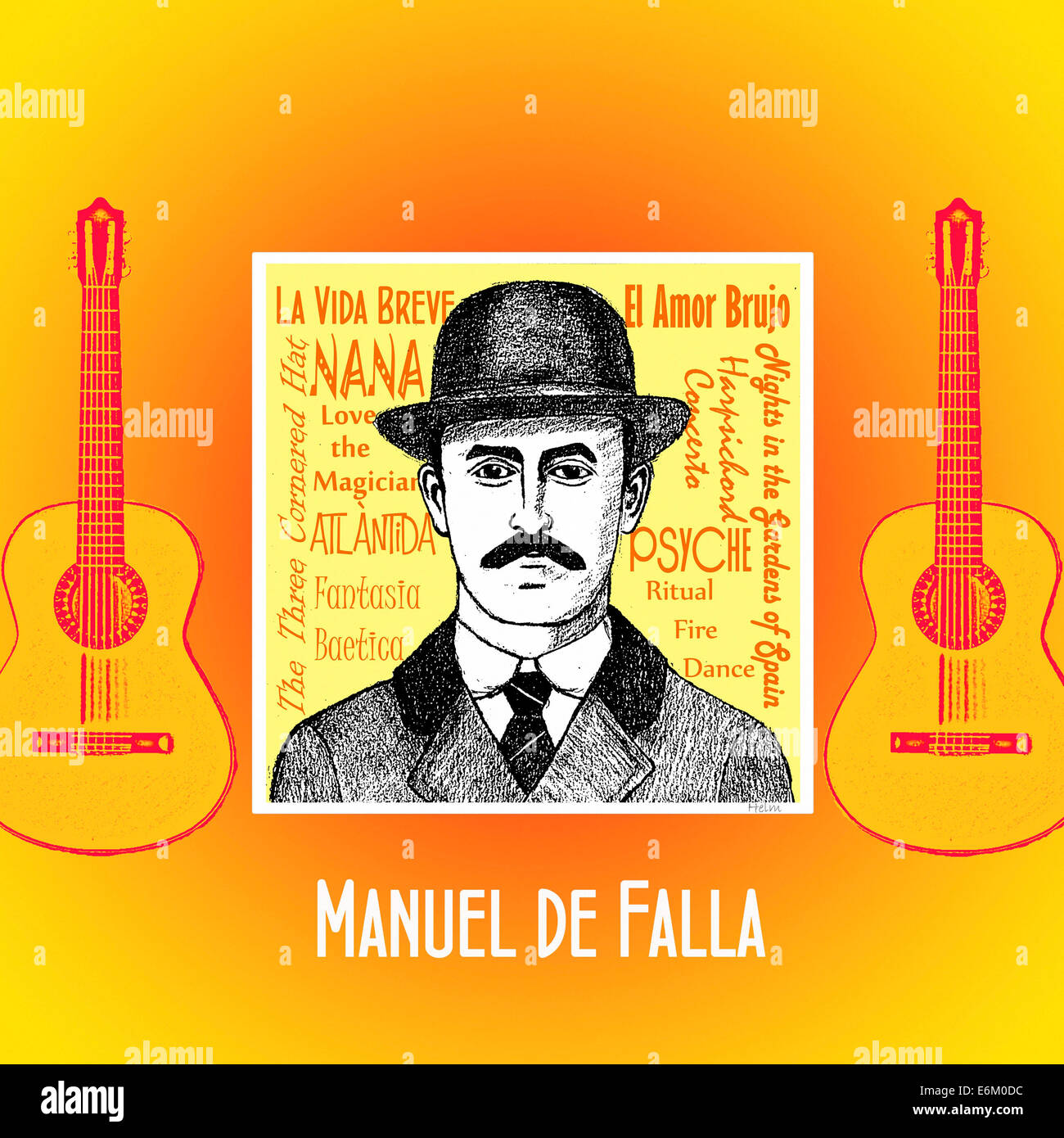 Manuel de Falla, 1876-1946, Spanish composer, portrait, illustration ...