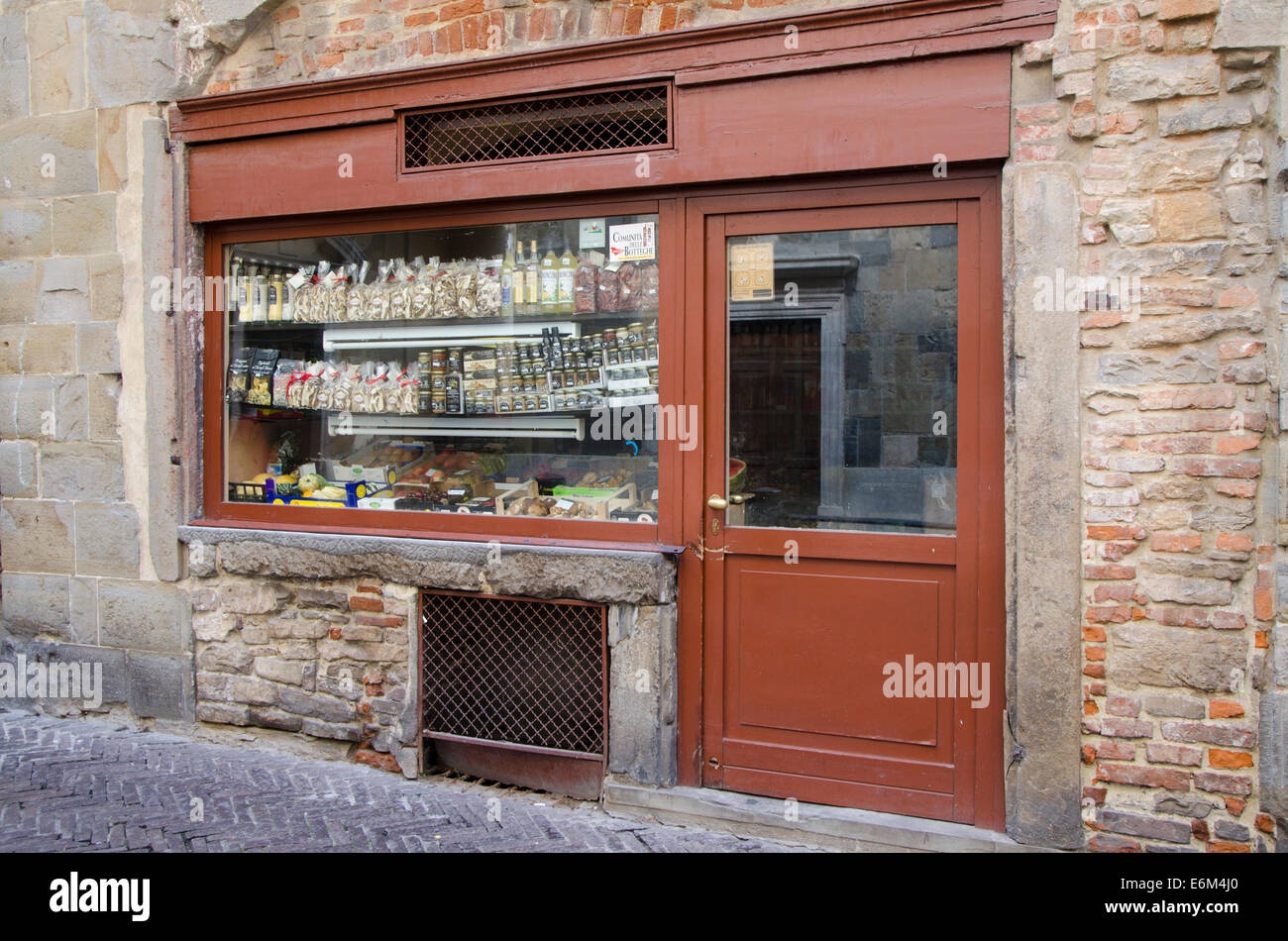 Bergamo, Italy, Traditional food store in old centre, Città alta, upper ...