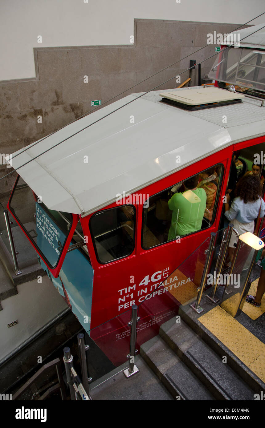Bergamo Italy, Funicular railway in Bergamo, Città alta, upper city ...