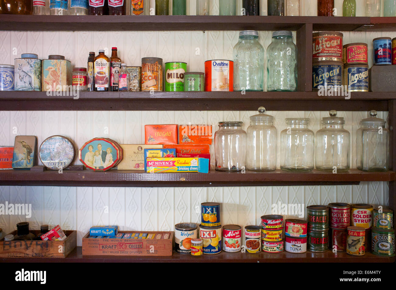 Old grocery products on display at the Kalamunda History Village shop ...