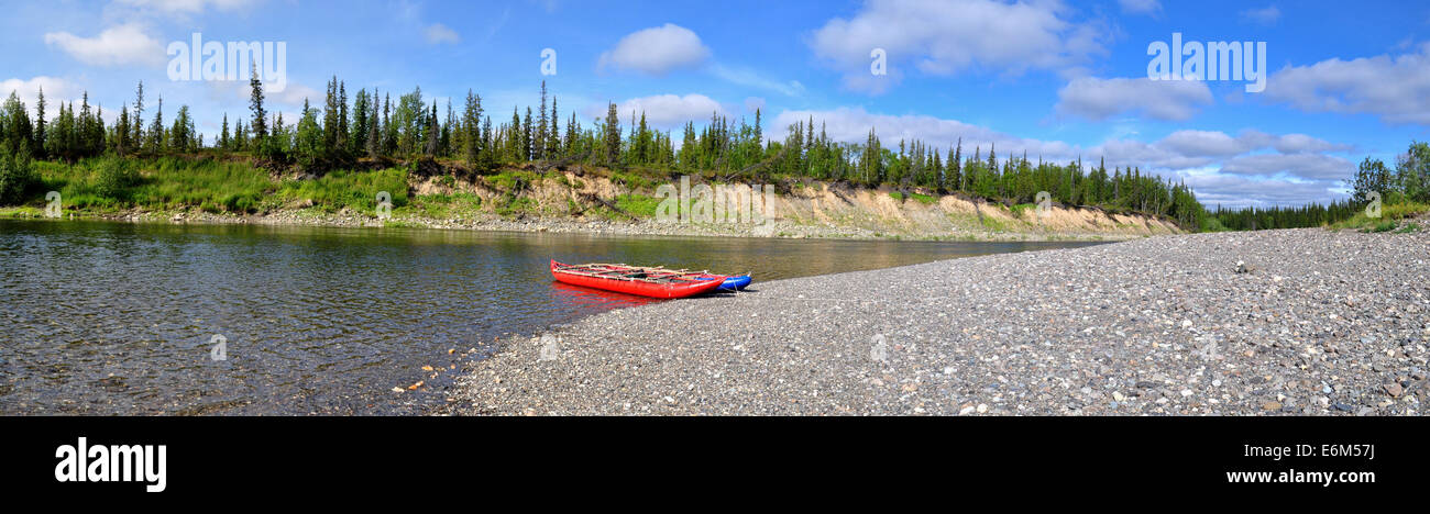 Panoramic view of the river. Landscape mountain river in the Stock ...