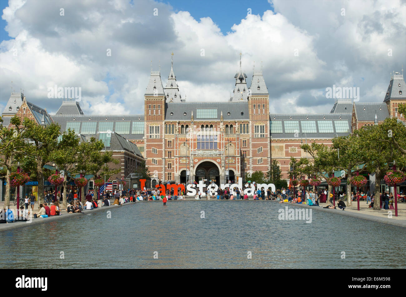 Rijksmuseum at Museumplein in Amsterdam with the I Amsterdam logo and ...