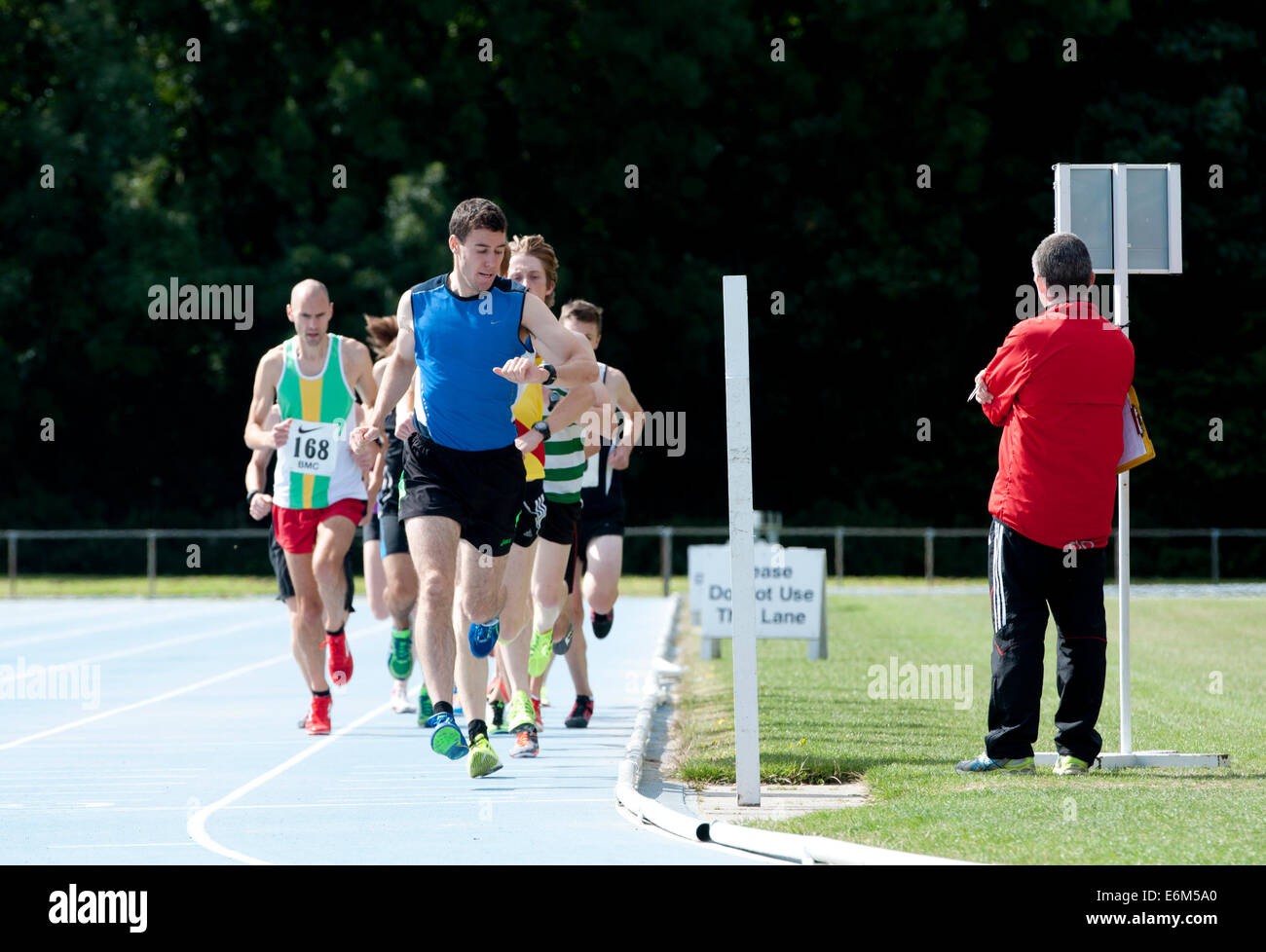 Runners with a pacemaker in a 5000 metres race, Coventry, UK Stock ...