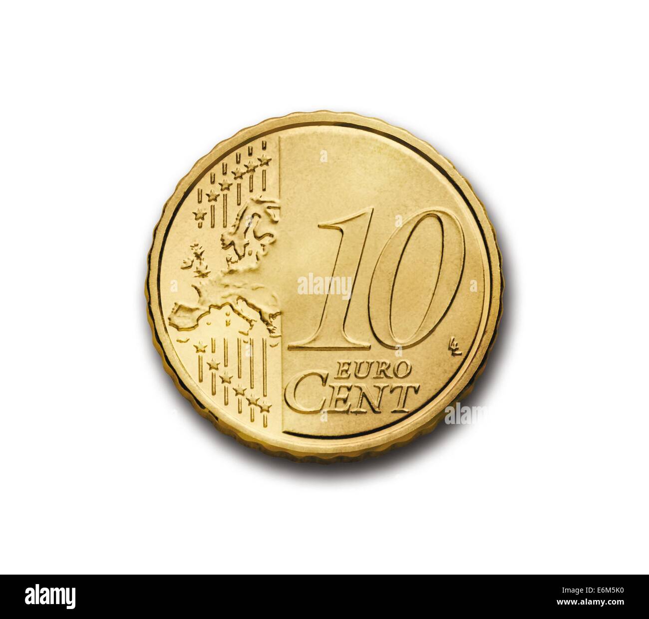 This is a 10 euro cent coin, part of the European currency system. The ...