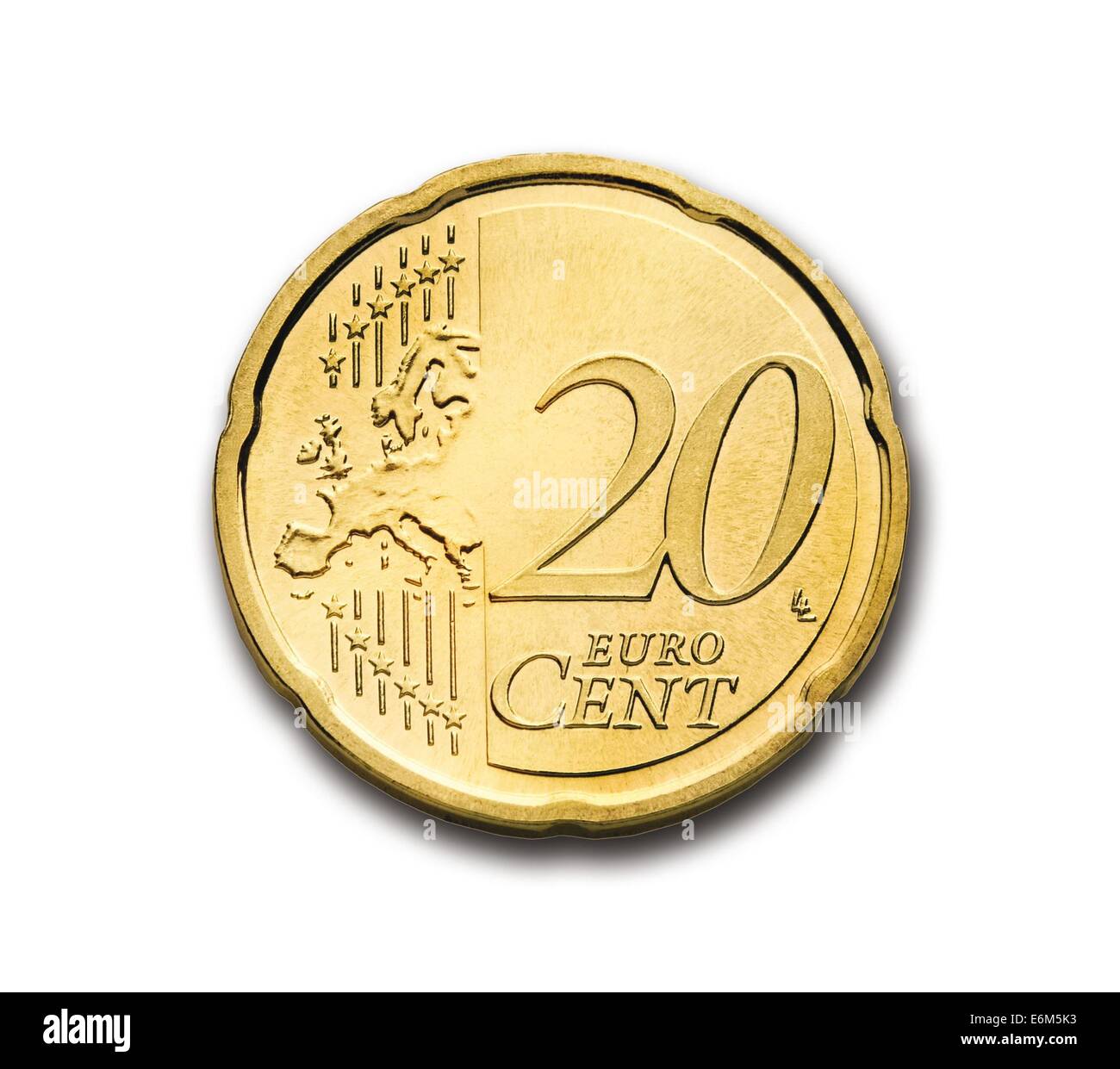 The 20 cent euro coin represents currency used in the European Union ...