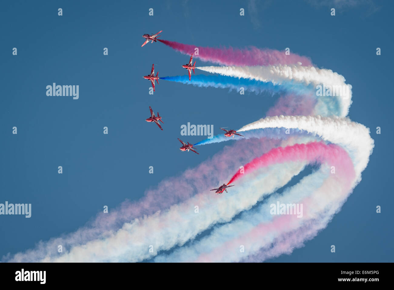 The Royal Air Force display team the Red Arrows, Dawlish Air Show Stock ...