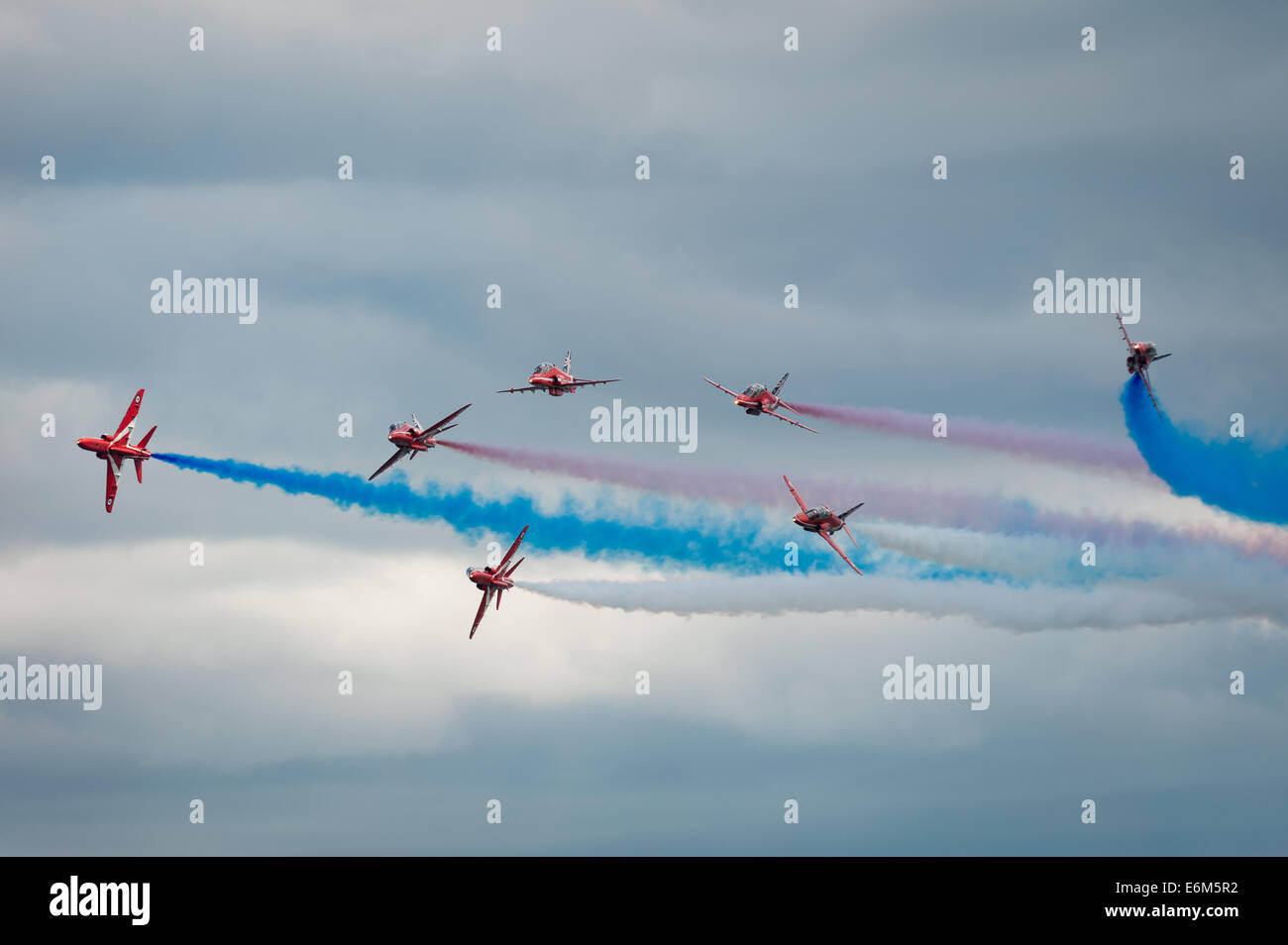 The Royal Air Force display team the Red Arrows, Dawlish Air Show Stock ...