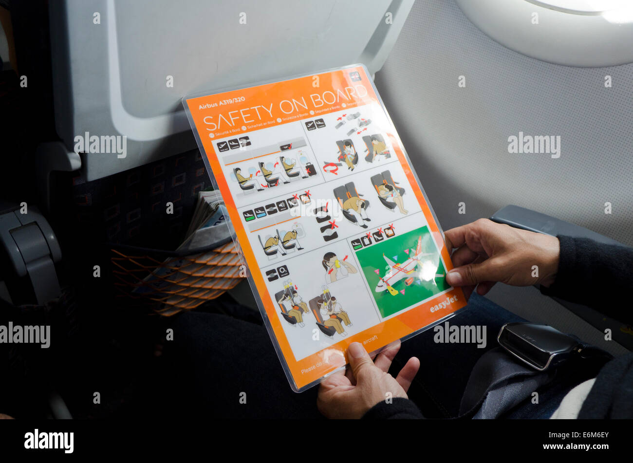 Safety on board information card. during flight with Low cost airline ...