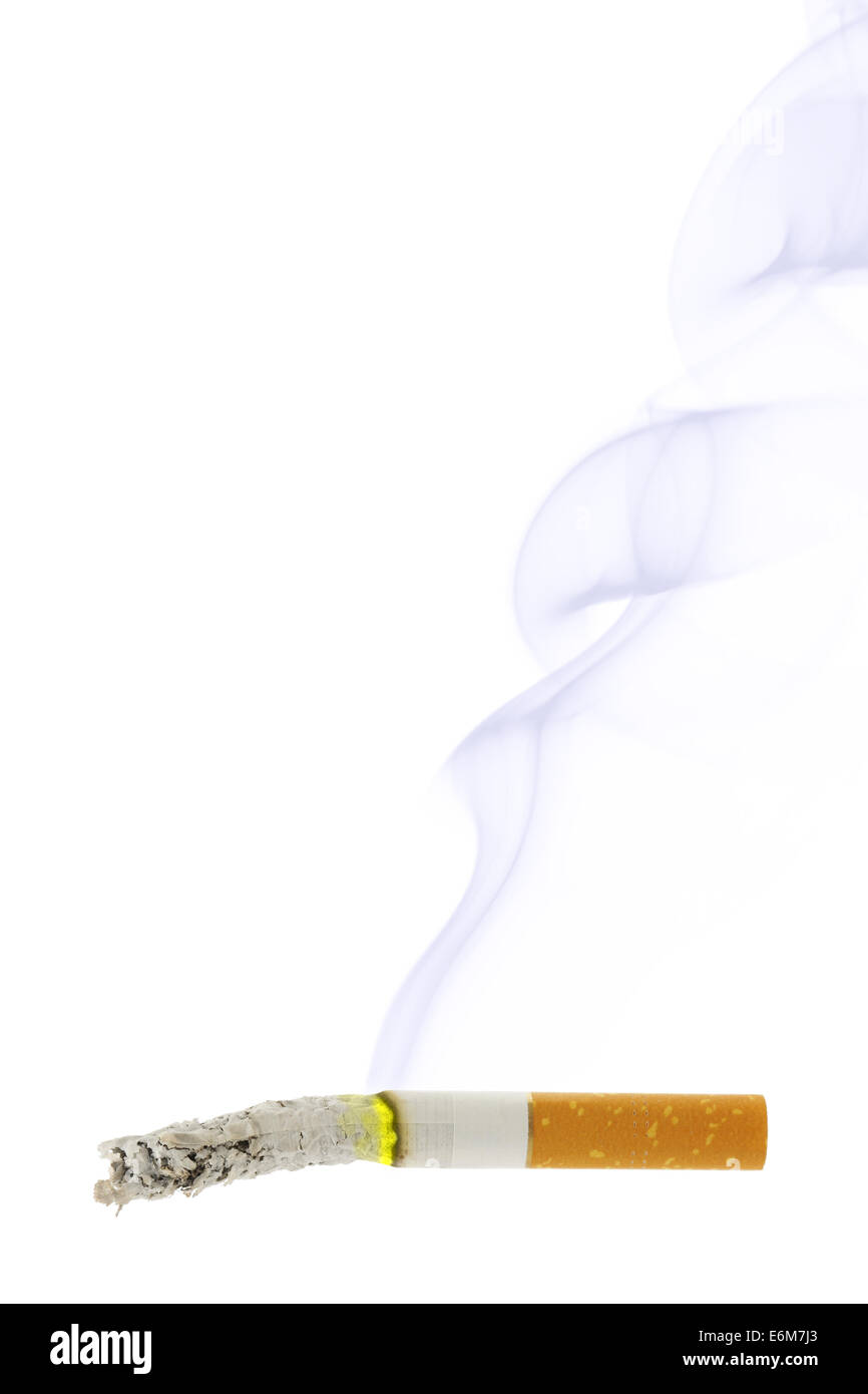Cigarette stub and smoke isolated over white background Stock Photo - Alamy
