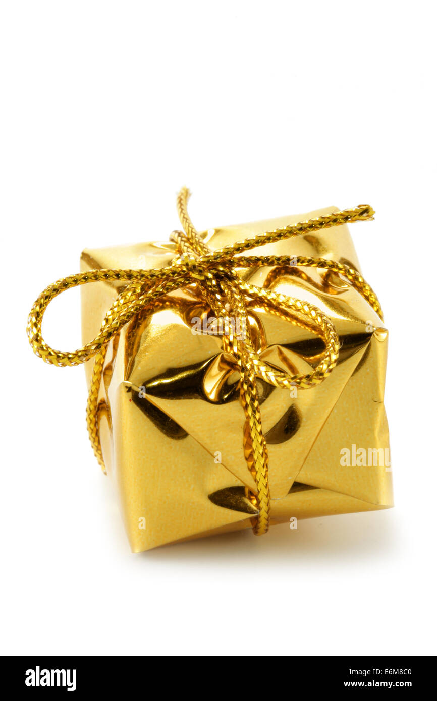 Golden box isolated over a white background Stock Photo - Alamy