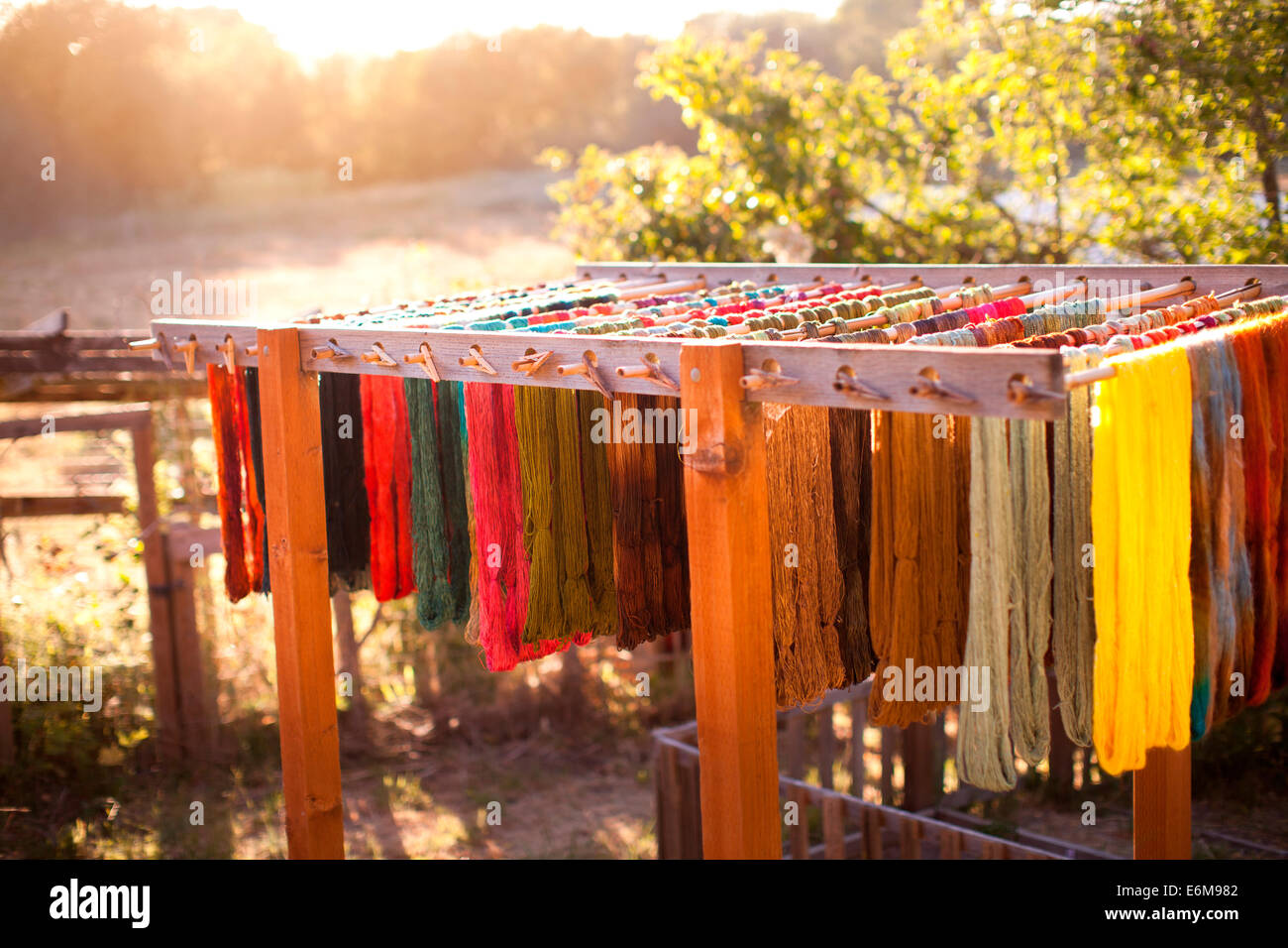 Yarn drying in sun Stock Photo - Alamy