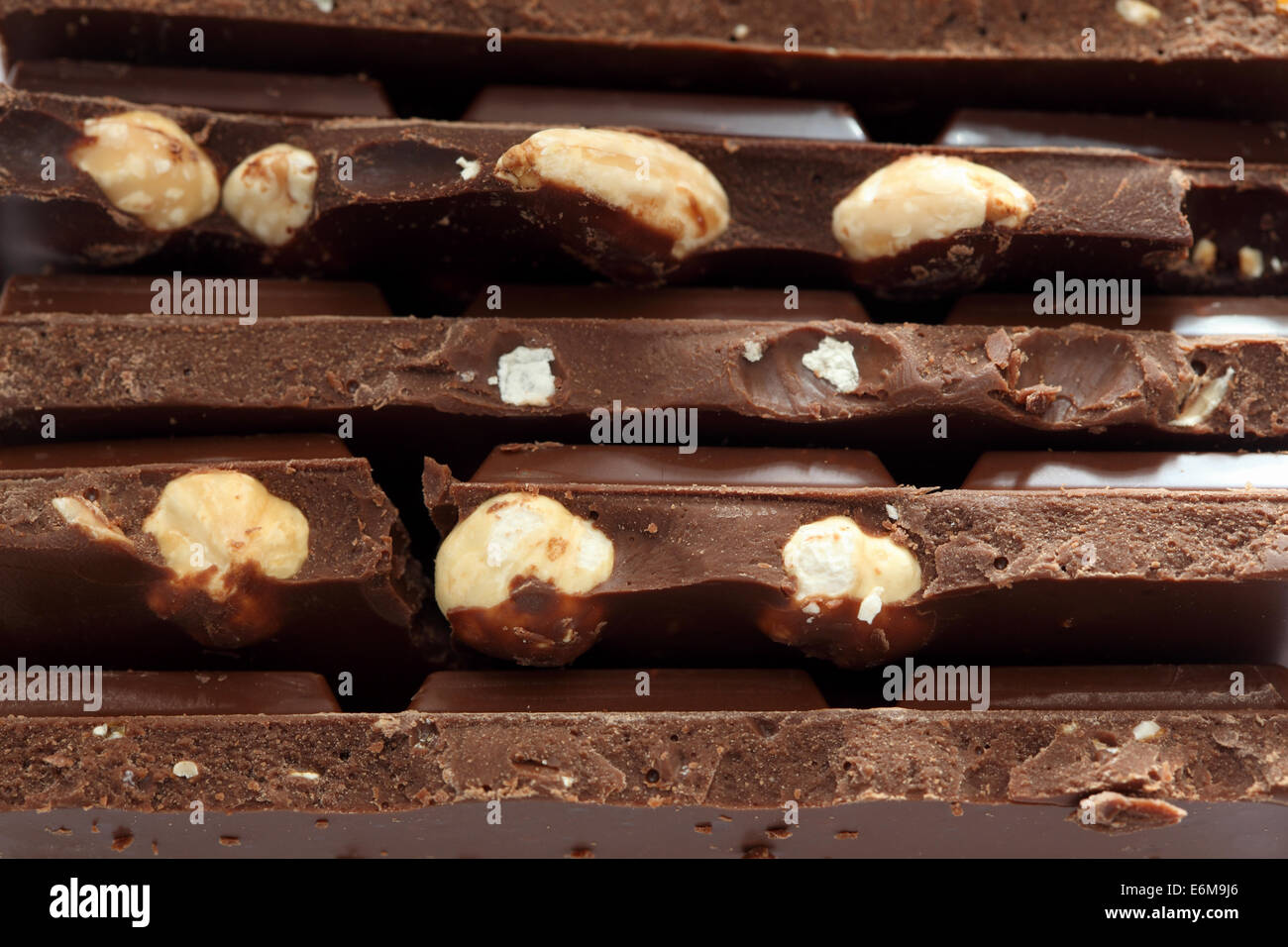 Chocolate with nuts. Closeup Stock Photo - Alamy