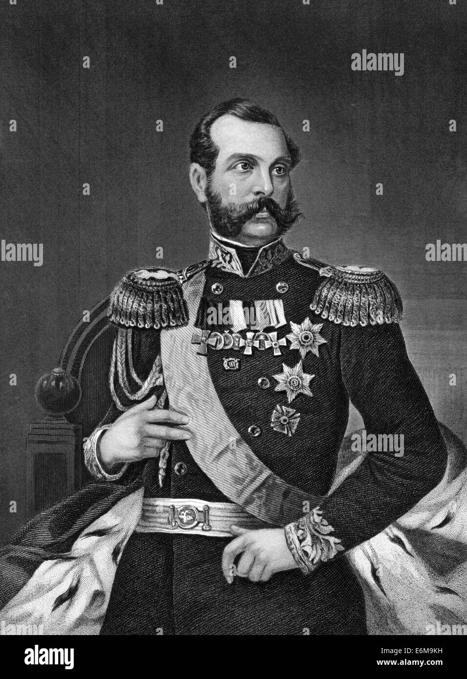 Alexander II of Russia (1818-1881) on engraving from 1873. Emperor of ...