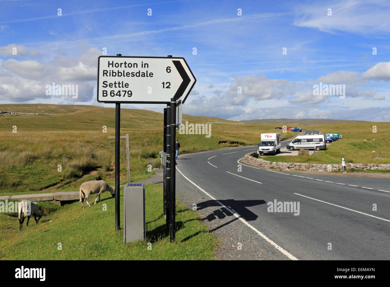 Parked cars and road sign at The Ribblehead Viaduct, Ribblehead, North ...