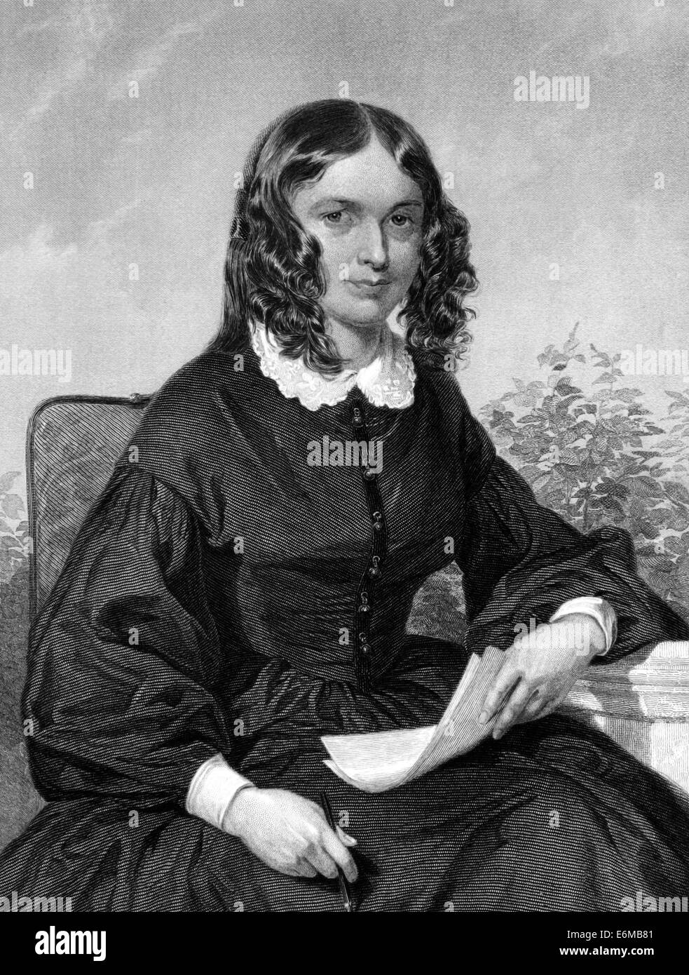 Elizabeth Barrett Browning (1806-1861) on engraving from 1873. One of ...